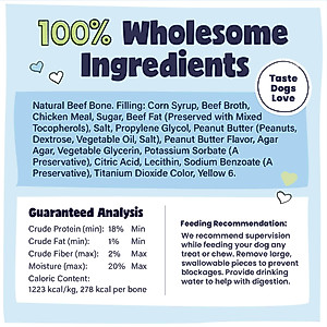 Pawstruck Large 5-6" Filled Dog Bones, Peanut Butter Flavor - Made in USA, Long Lasting Stuffed Femur for Aggressive Chewers, Dental Treat - Pack of 3, Packaging May Vary