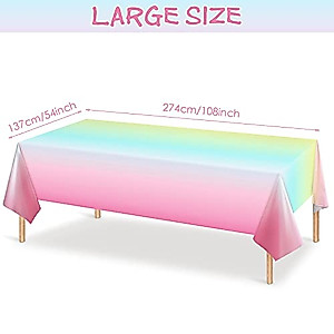 3 Pack Pastel Rainbow Tablecloths Rainbow Plastic Tablecloth Rainbow Party Decorations Rainbow Birthday Party Supplies Pastel Table Covers for Birthday Wedding Shower Party Supplies, 108 x 54 Inch