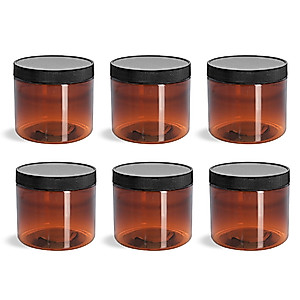 ljdeals 16 oz Amber Plastic Jars with Lids, Refillable Empty Round Containers, Pack of 6, BPA Free, Made in USA, Perfect for Kitchen, Cosmetic, Lotion, Personal Care Products and more