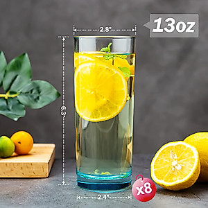 13oz Highball Glasses, Glodarea 8Pcs Tall Glass Sets, Lead-Free Crystal Glass Drinking Glasses, Water Glasses, Mojito Glass Cups, Tom Collins Bar Glassware, and Mixed Drink Cocktail Glass Set