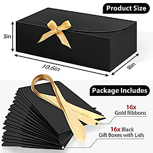 SWANGSA 16 Set Gift Boxes with Lids, 10.6''x8''x3'' Black Kraft Paper Gift Boxes For Presents, Bridesmaid Proposal Box with Ribbon and 70pcs Adhesive Dots,for Wedding, Packaging, Present, Birthday, Cupcake Boxes
