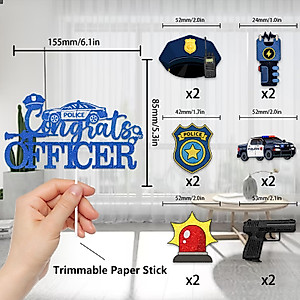 Blue Glitter 1pcs Cake Topper 12pcs Cupcake Topper Pick for Congrats Officer Policeman Theme Decor Supplies Boys Girls 2024 College Graduation Party Decorations