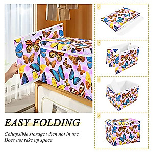 innewgogo Butterflies Violet Flowers Storage Bins with Lids for Organizing Baskets Cube with Cover with Handles Oxford Cloth Storage Cube Box for Clothes