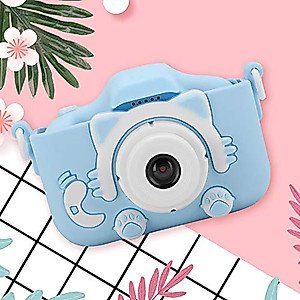12MP Mini Camera Digital Camera with 2.0in IPS Screen Cartoon Kitty Digital Camera Toy with Double Camera for Children Kids Gift(Blue)