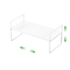SOFRON Expandable Cabinet Storage Shelf Stackable Organizer Rack for Kitchen Bathroom Pantry Spice Cupboard Countertop Home Office Desk Heavy Duty Nonslip White Small 1 Pack