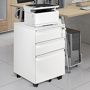 PACHIRA E-Commerce Mobile File Cabinet with 3 Drawers Heavy Duty 19.69" D x 15.35" W x 23.62" H, Fully Assembled, Filing Cabinet Vertical File Under Desk for Legal/Letter/A4 File, White