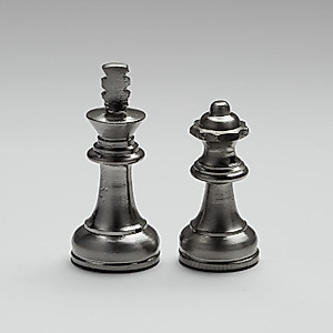 IWIS GLOBAL Chess Pieces Only No Board, 32 Large Quadruple Weighted Metal Chess Pieces with 2 Extra Queen, 2.6” King Heavy Piece, Chrome Silver-Metallic Black in Unique Gift Storage Box