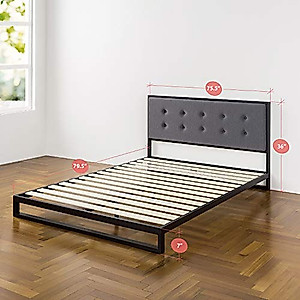 ZINUS 7 Inch Trisha Low Profile Platforma Bed Frame Mattress Foundation with Tufted Headboard, Box Spring Optional, Wood Slat Support, King, Grey