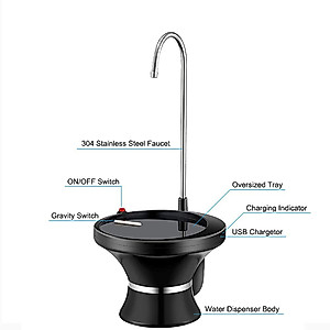Drinking Water Dispenser Pump, Automatic Electric Drinking Water Bottle Pump for 1-5 Gallon Water Jugs, USB Rechargeable with 2 Switch Control, Stable and Portable for Home, Kitchen, Office, Camping