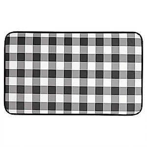 Sweet Home Collection ACH-ANTFMBBK Memory Foam Anti Fatigue Kitchen Floor Mat Rug, 30" x 18", Buffalo Check Black/White