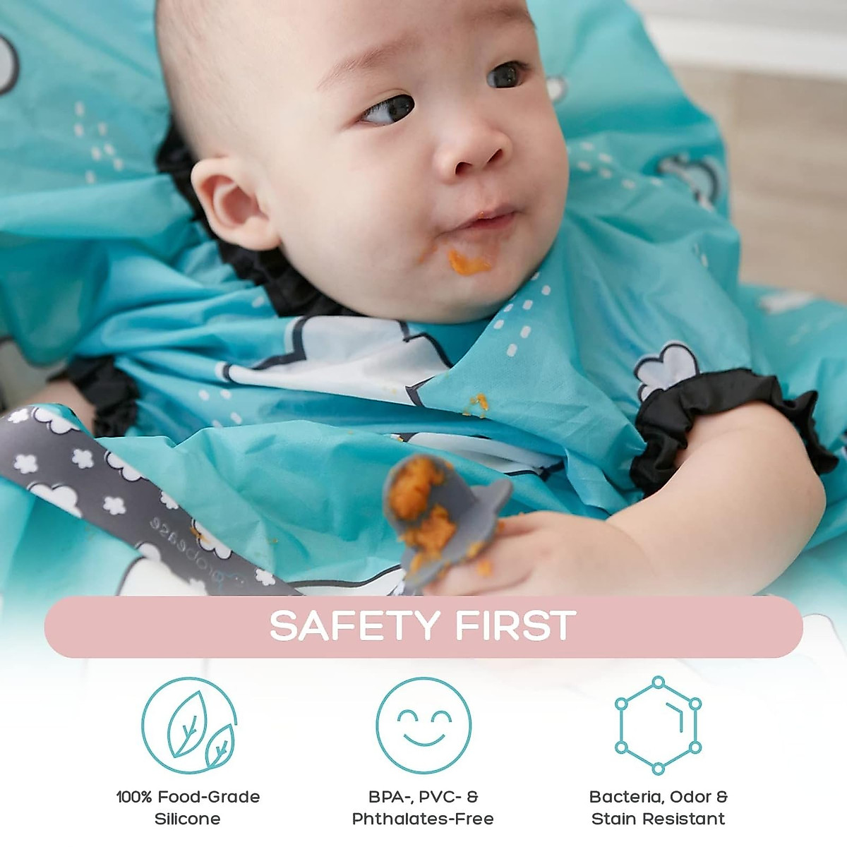 Grabease Baby Silicone Spoon Set for Baby-Led Weaning & First Stage Self-Feeding: Soft, Safe 100% Food-Grade Silicone; BPA-, PVC- Latex- & Phthalates-Free and Dishwasher Safe; Set of 2 (Blush, Gray)