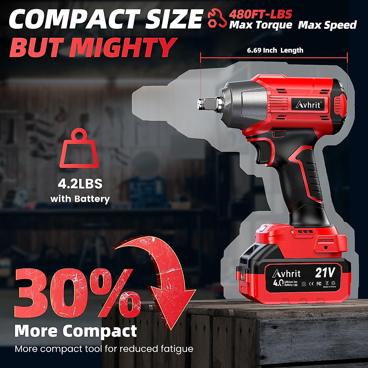 Cordless Impact Wrench 1/2 inch, 480Ft-lbs (650Nm) Brushless Power Impact Gun 1/2 drive w/ 4.0Ah Battery, 4 Sockets, 6 Screwdriver Bits, Fast Charger, Electric Impact Wrench for Car Tire