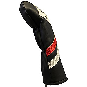 Majek Retro Golf Headcover Black Red and White Vintage Leather Style #5 Fairway Wood Head Cover Classic Look