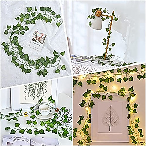 Fascidorm 5Pcs 35Ft Fake Vines for Bedroom with 12Pcs 3D Butterflies, Fake Ivy Vines for Room Decor with Fake Leaves, Artificial Greenery Ivy Garland for Wall Decor, Hanging Green Plant