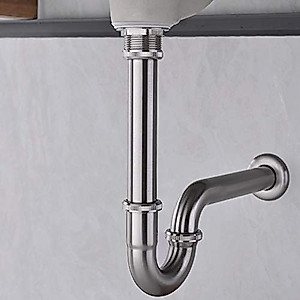 Orhemus Brass P Trap, 1 1/4 Bathroom Basin Sink Waste Trap Drain Kit with Flange and Slip Joint Extension Tube Drain Tailpiece, Adjustable Height, Brushed Nickel Finish