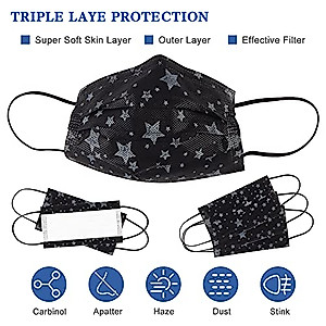 SOOQOO 50 Pack Disposable Printed Face Mask, 3 Ply Mask with Elastic Ear Loop,Individually Packaged