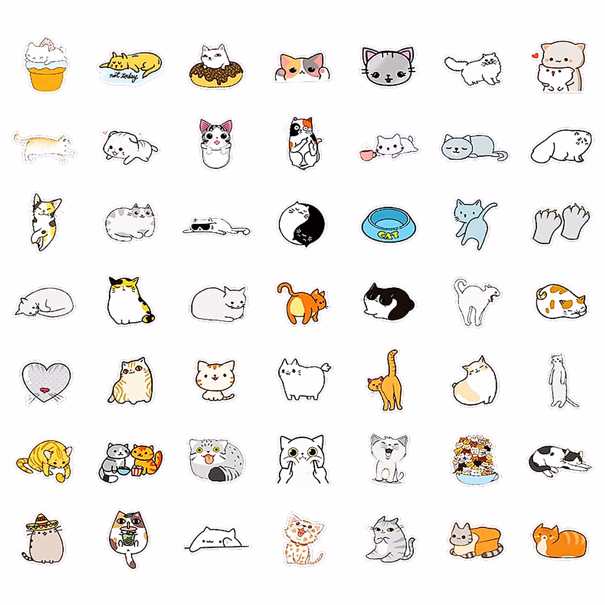 Animal Stickers for Kids, 50PCS Cute Cat Stickers for Water Bottles, Cartoon Kitten Laptop Skateboard Car Bike Helmet Luggage Waterproof Sticker DIY Graffiti Stickers Packs for Girls Teens Students