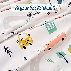 JSD Car Kids Printed Sheet Set Twin Size, 3 Piece Vehicles Microfiber Bed Sheets Deep Pocket
