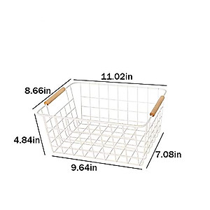 Aeggplant Kitchen Wire Baskets Farmhouse Decor Metal Food Storage Organizer,Household Refrigerator Bin with Built-in Handles for Cabinets, Pantry,Bathroom 4 Packs (white)