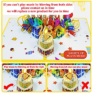 YIXIN Musical Birthday Cards with Light and Music, Blowable, 3D Birthday Popup Cards, Blow Out LED Light Candle– Plays Hit Song 'HAPPY Birthday' (Birthday Card)