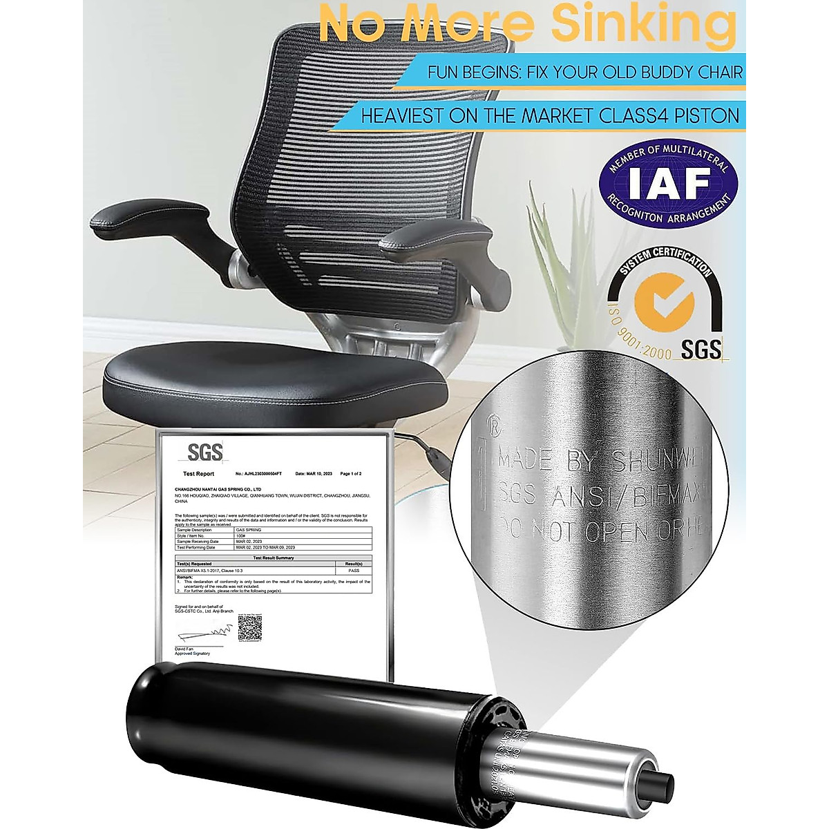 Subhtoh Universal Size Chair Cylinder Replacement Parts 4.0 inch Stroke Heavy Duty Gas Lift Cylinder for Office Desk Chairs/Gaming Chair,Hydraulic Piston Cylinder Heavy Duty 1000 LBs