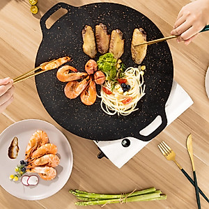 DaMohony Non-Stick Pan 15 inch, Korean Grill Pan for Gas/Electric Stove Top, Round BBQ Griddle Pan with Hangable Handles, Portable BBQ Grill Flat Pans for Outdoor Home Baking Pancakes Ribs