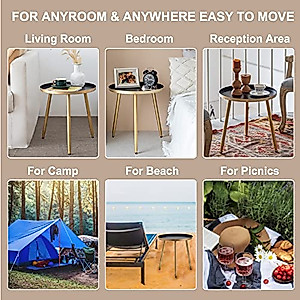 AOJEZOR Round End/Side Tables for Living Room, Bedrooms Narrow Night Stands Cute Pedestal Plant Stand for Balcony, Black Tray with 3 Legged Gold Coffee/ Accent Table