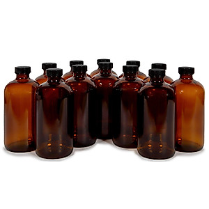 Vivaplex, 12, Amber, 16 oz Glass Bottles, with Lids