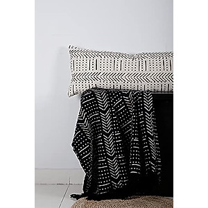 Trade Star Handloomed Thick Rug Mudcloth Pillowcase Tribal Lumbar Pillow Cover Decorative 100% Cotton Rectangle Farmhouse Throw Cushion Cover for Home Decor (14X36 Inches, Ivory (Snow))
