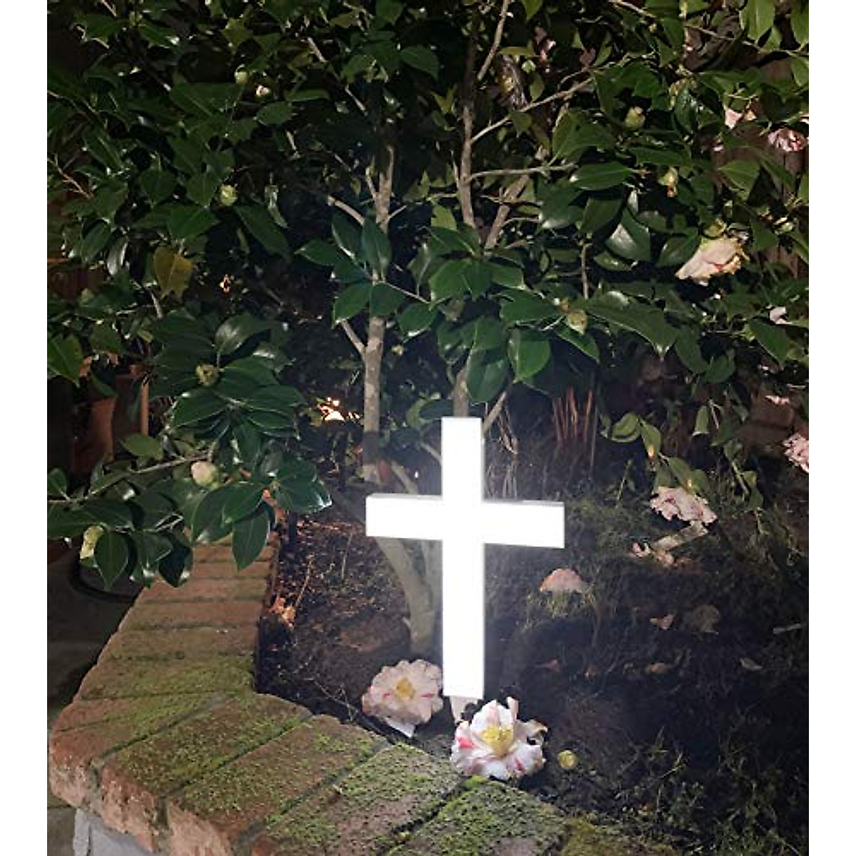 Lighted White Garden Cross, Solar Lighted Cross 13.75 Inches High x 9.75 Inches Wide