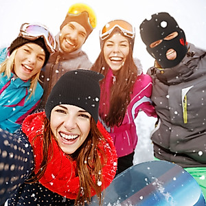 3-Hole Knitted Full Face Cover Ski Mask 2 Pcs Balaclava Knitted Three Hole Mask Beanie Winter for Outdoor Activities (Black, Smile Style)