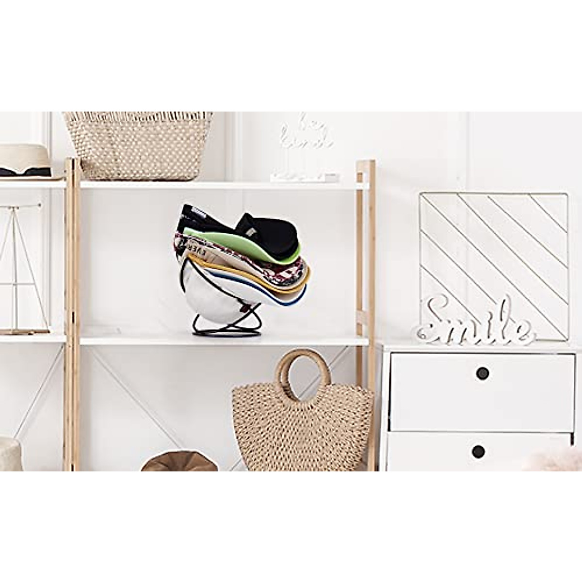 Geerna Hat Rack Dresser Desk Stand Display Cap Storage Organizer, Metal Hat Holder Up to 20 Ball Caps Storage Baseball Cap Rack Compact Hat Organization System for Dresser,Shelf, Closet