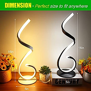 LENIVER Spiral LED Table Lamp, 10W 3 Colors Dimmable Modern Bedside Lamp, Unique Nightstand Lamps Desk Lamp Reading Light for Living Room, Bedroom, Office, Kids Room - Black