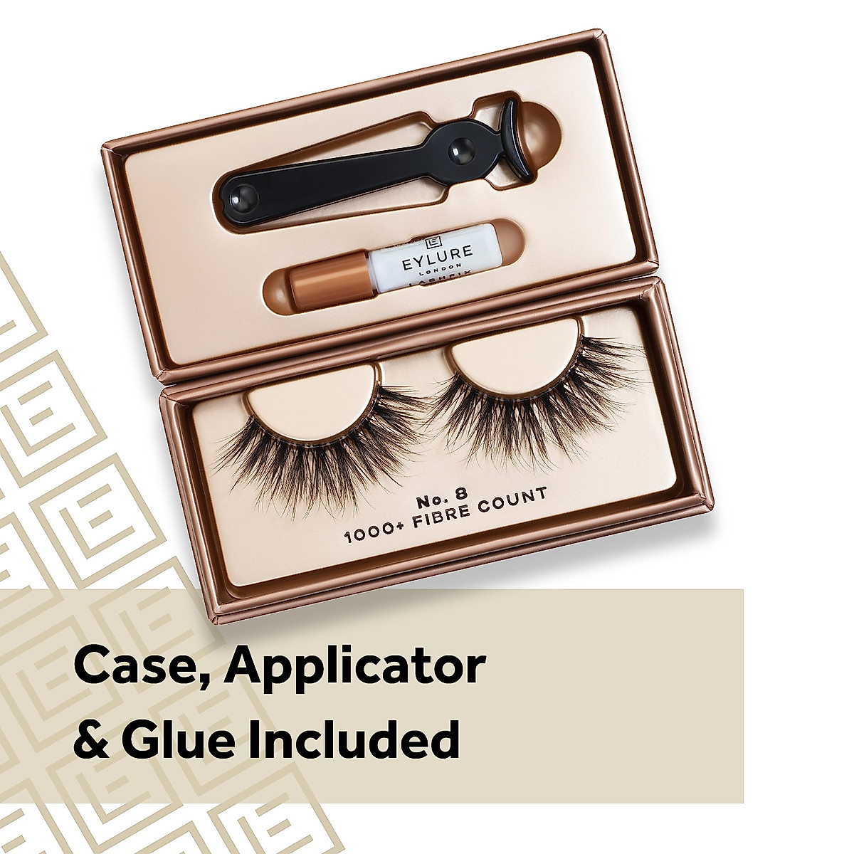 Eylure False Lashes, Luxe Cashmere No. 8 with Adhesive Included, 1 Pair,Black