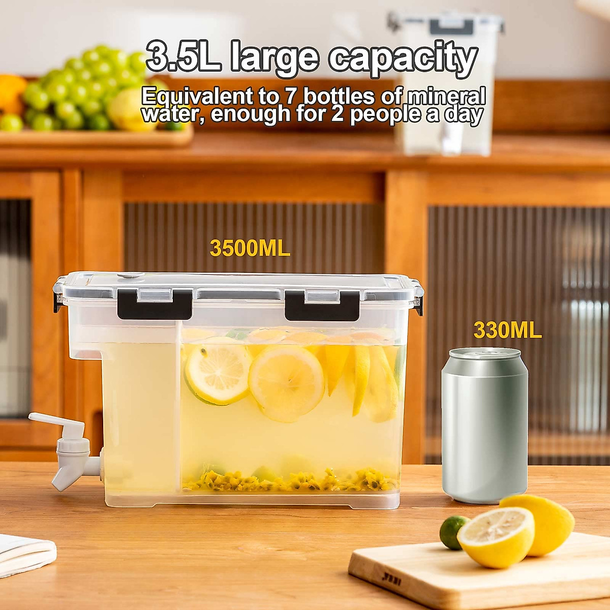 3.5L Cold Kettle with Faucet, Plastic Beverage Drink Dispenser Large Capacity Water Iced Juice Lemonade Water Jug for Garden Home Party