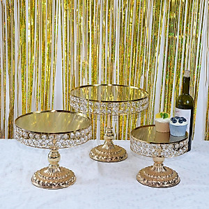 3PCS Cake Stand Set, Metal Round Cupcake Dessert Stand Cake Display Holder with Crystal Cookies Fruit Serving Tray Decor for Wedding Party Birthday (18K Gold)