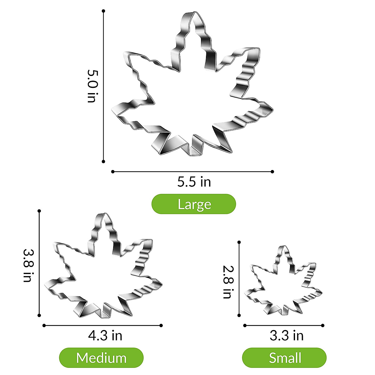 GEEKLEAF Large Cookie Cutters DIY Accessories Stainless Steel Cookie Press, Pancake Mold, Mini Cookies Stamps, Brownie Cutter, Gifts for Men & Women (Set of 3 PCS - Leaf Shape)
