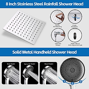 Shower Head,8”Rain Shower Head with Handheld Spray Combo with 11'' Angle Adjustable Extension Arm/Flow Regulator/Shower System,High Pressure Rainfall Shower Head Clean Bathroom,Chrome