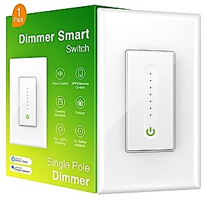 GHome Smart Dimmer Switch Works with Alexa Google Home, Single Pole 2.4GHz Wi-Fi Switch for Dimmable LED CFL INC Light Bulbs, Neutral Wire Required, UL Certified, No Hub Required, 1Pack