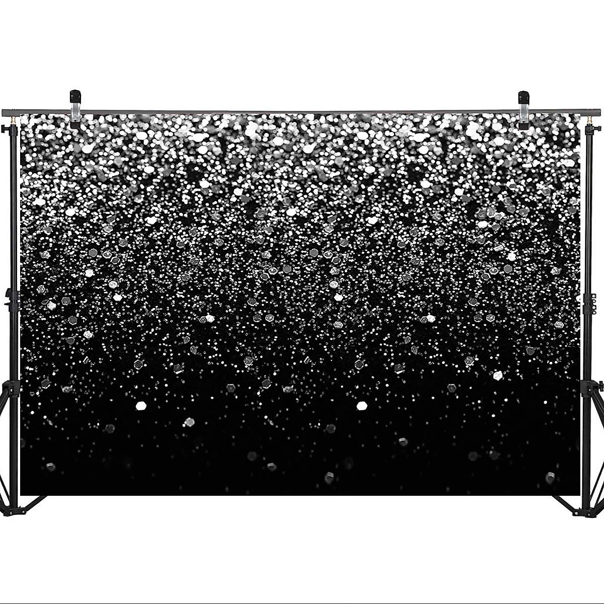 Mocsicka Black and Silver Backdrop Silver Glitter Bokeh Spots Wedding Decoration Photography Background 7x5ft Birthday Dance Party Baby Shower Photo Booth Backdrops