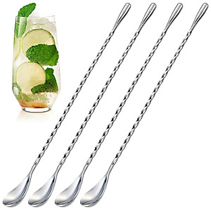 4Pcs Bar Spoon Cocktail Mixing Spoon - 12" Drink Mixer Metal Spoons Cocktail Stirrers Long Spoons for Stirring Spoons Set Cocktail Spoon Long Handle - Christmas Cocktail Mixers Long Spoon Bar Spoons