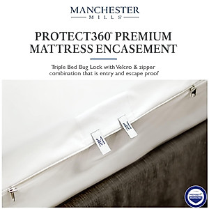 Manchester Mills Protect360 Premium Mattress Encasement and Protector – Twin XL, Microban Product Protection, Knitted Polyester, Waterproof, Bed Bug Prevention, 12" Depth, White