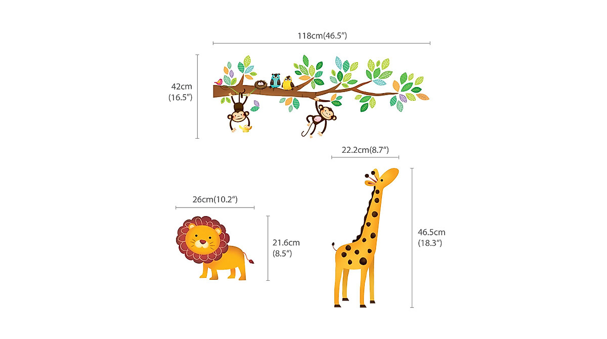 DECOWALL Little Monkeys Height Chart Wall Stickers