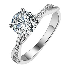 TUU Wedding Rings, Women 925 Sterling Silver Gold Ring White Rhinestone Promise Ring Engagement Anniversary Jewelry Size 5-11 (Silver, 11)