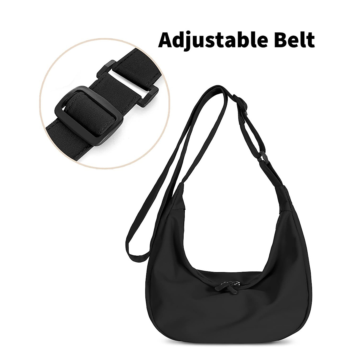 Small Sling Crossbody Bag for Women Men Trendy, Mini Crescent Bag with Adjustable Strap, 2 Zippers Lightweight Nylon Bag