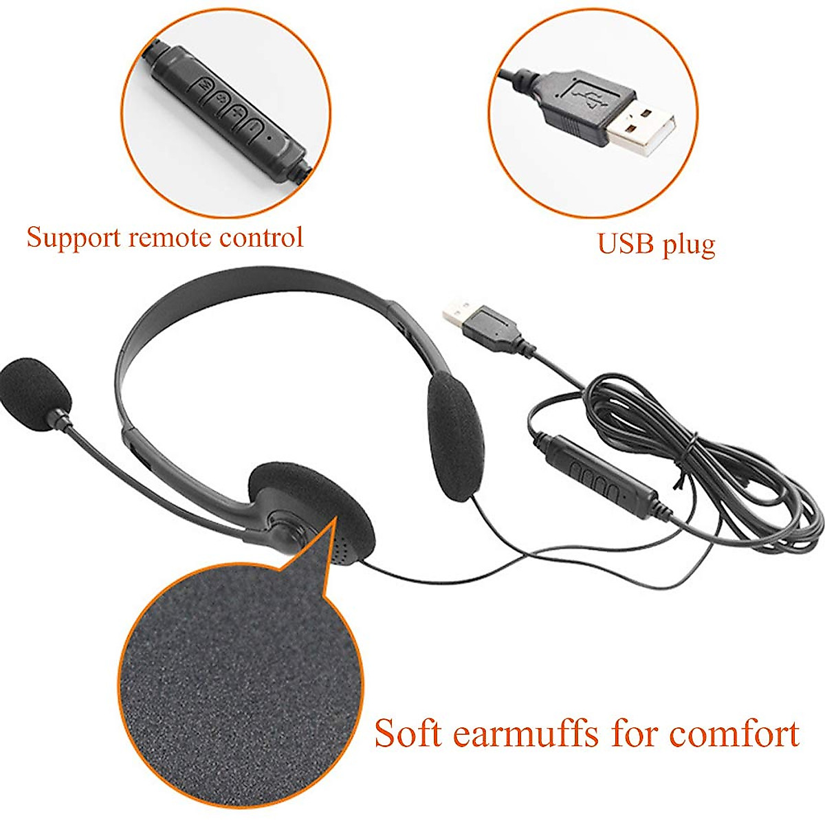 CALIDAKA USB Headset Computer Headset with Microphone, Lightweight PC Headset Wired Headphones Business Headset for Online Courses, Skype Chat, Call Center, Gaming,Noise Reduction