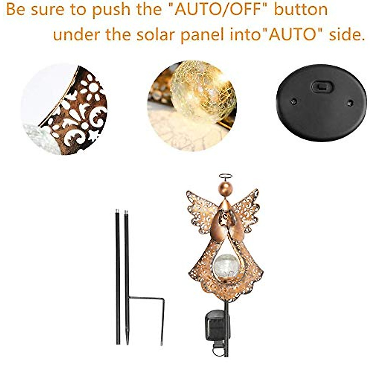 HDNICEZM Solar Garden Stake Lights – Metal Angel Solar Warm White LEDs Stake Light Memorial Gift - Solar Angel Lights Perfect as Angel Remembrance Gifts & Sympathy Gifts