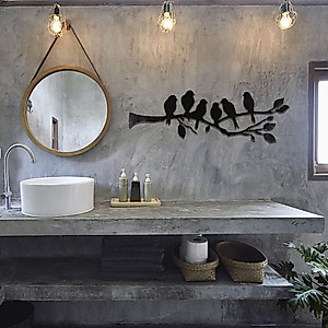 Ridota Metal Wall Art Decor, 6 Birds on the Branch Metal Art Wall Decor Hanging for Indoor Outdoor Home Garden, 24 x 7.5 Inch