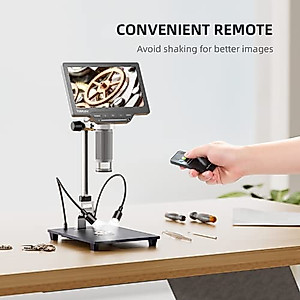 TOMLOV 7'' Digital Microscope 1200X,LCD Digital Microscope for Entire Coin View, Coin Microscope Compatible Mac/Windows, Adults Soldering Microscope with 8 LED, 32GB TF Card, Remote Control, DM201 SE
