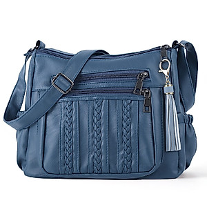 ELDA Purses for Women Pocketbooks Soft PU Leather Ladies Crossbody Purse Multi Pocket Shoulder Bag (Gray blue)